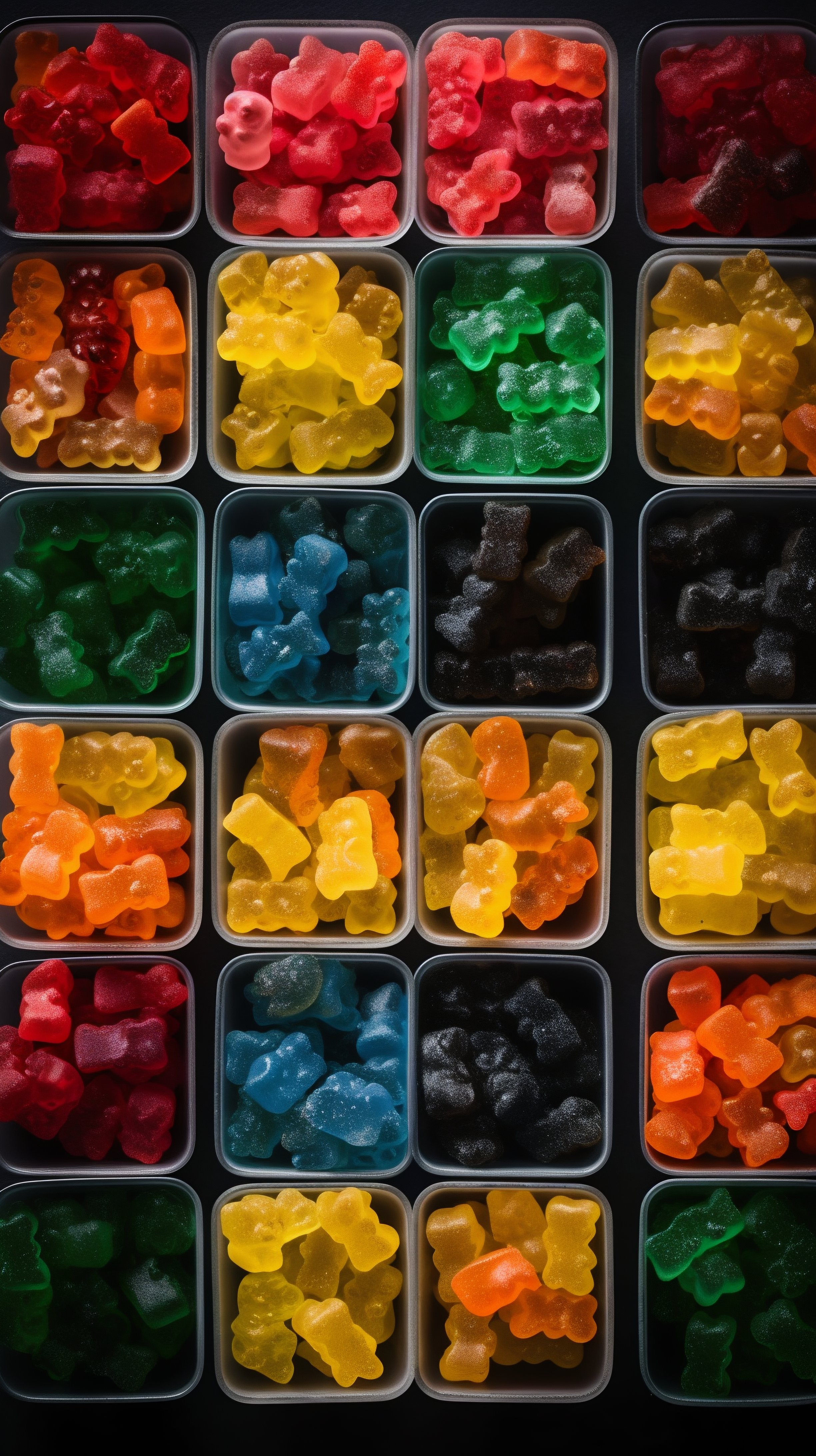 Colorful gummy bears in boxes | Foodiesfeed AI