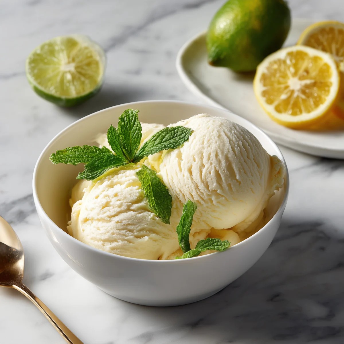 Creamy Lime Ice Cream with Fresh Mint | Foodiesfeed AI