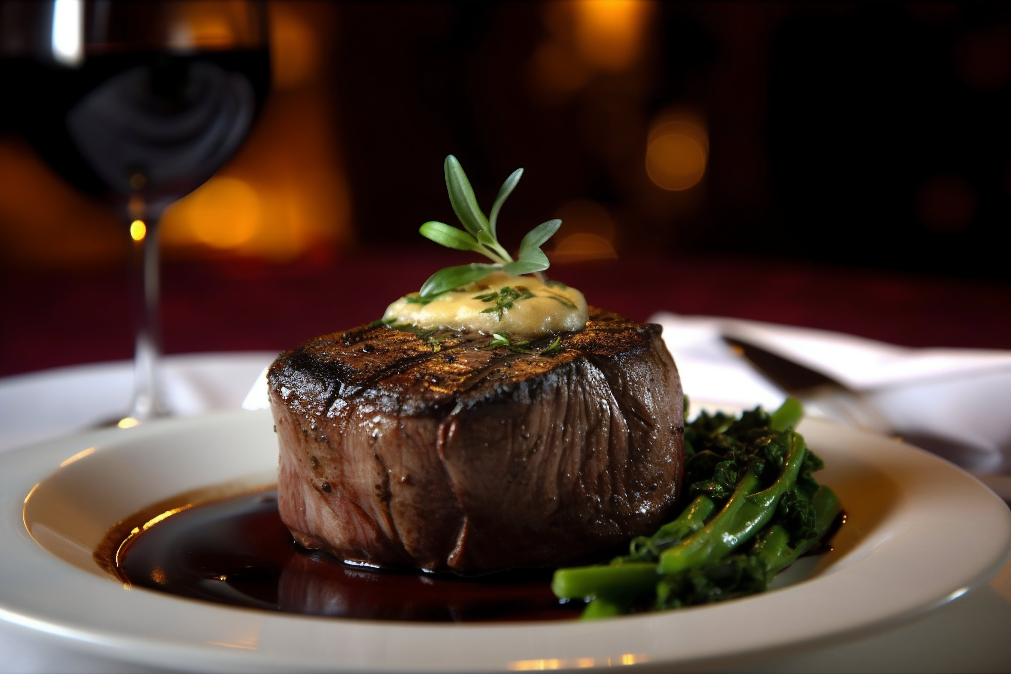 Filet mignon with greens | Foodiesfeed AI
