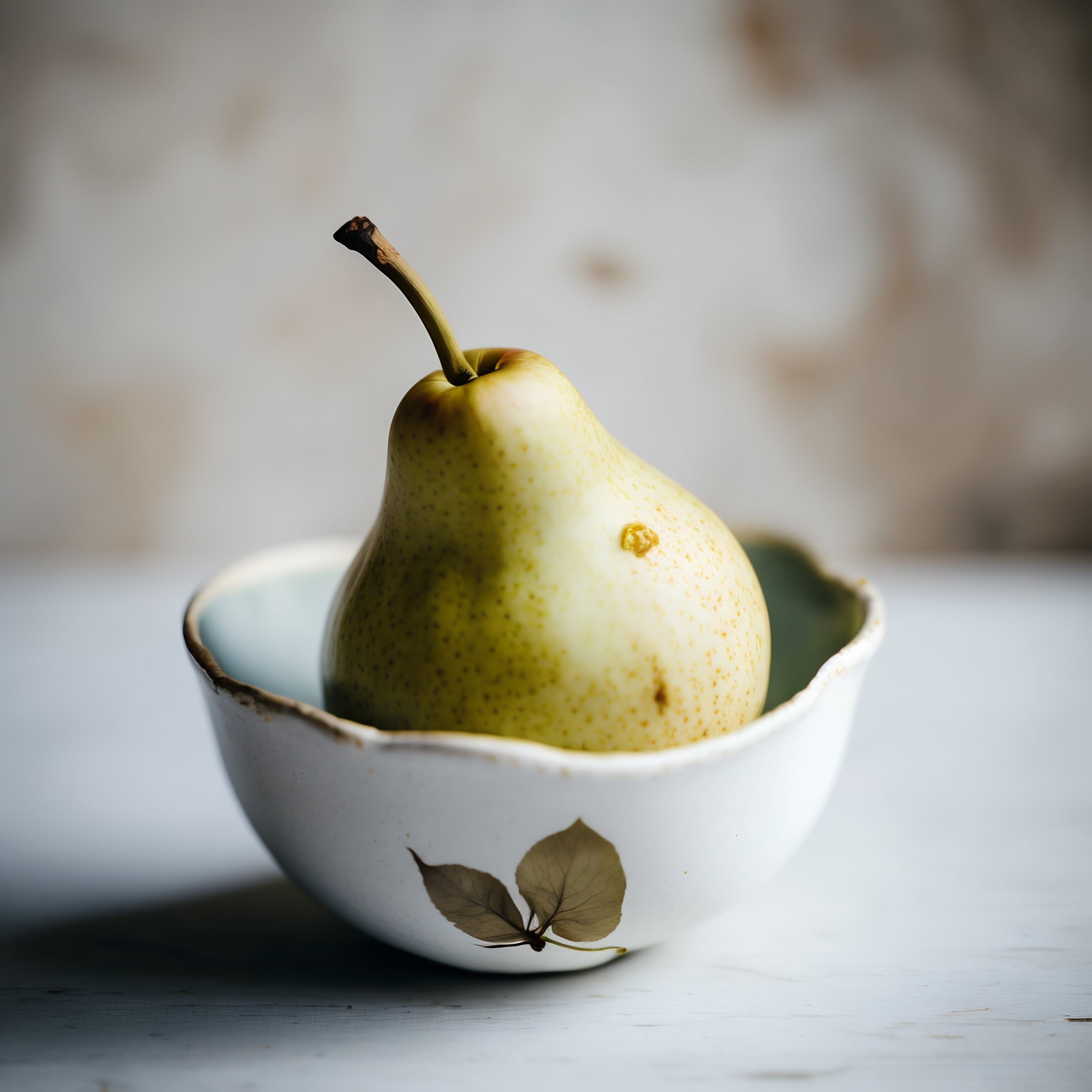 Freshly picked pear in a bowl | Foodiesfeed AI