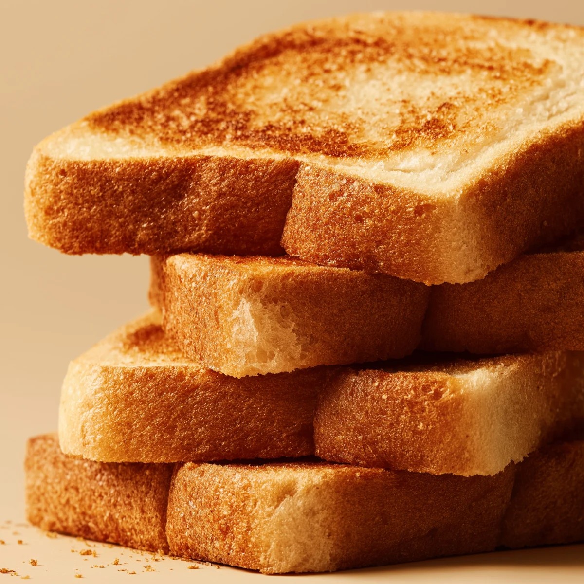 Golden Toast Stacked on Neutral Background | Foodiesfeed AI