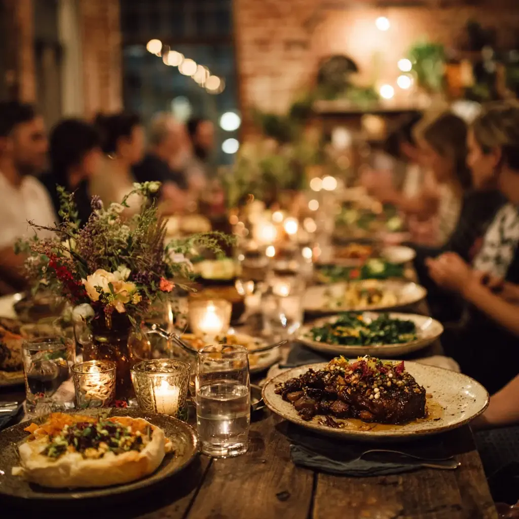 Cozy Dinner Table with Delicious Meals | Foodiesfeed AI