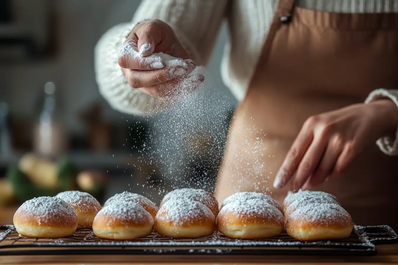 Delicious Sugar-Dusted Doughnuts Fresh from the Oven | Foodiesfeed AI