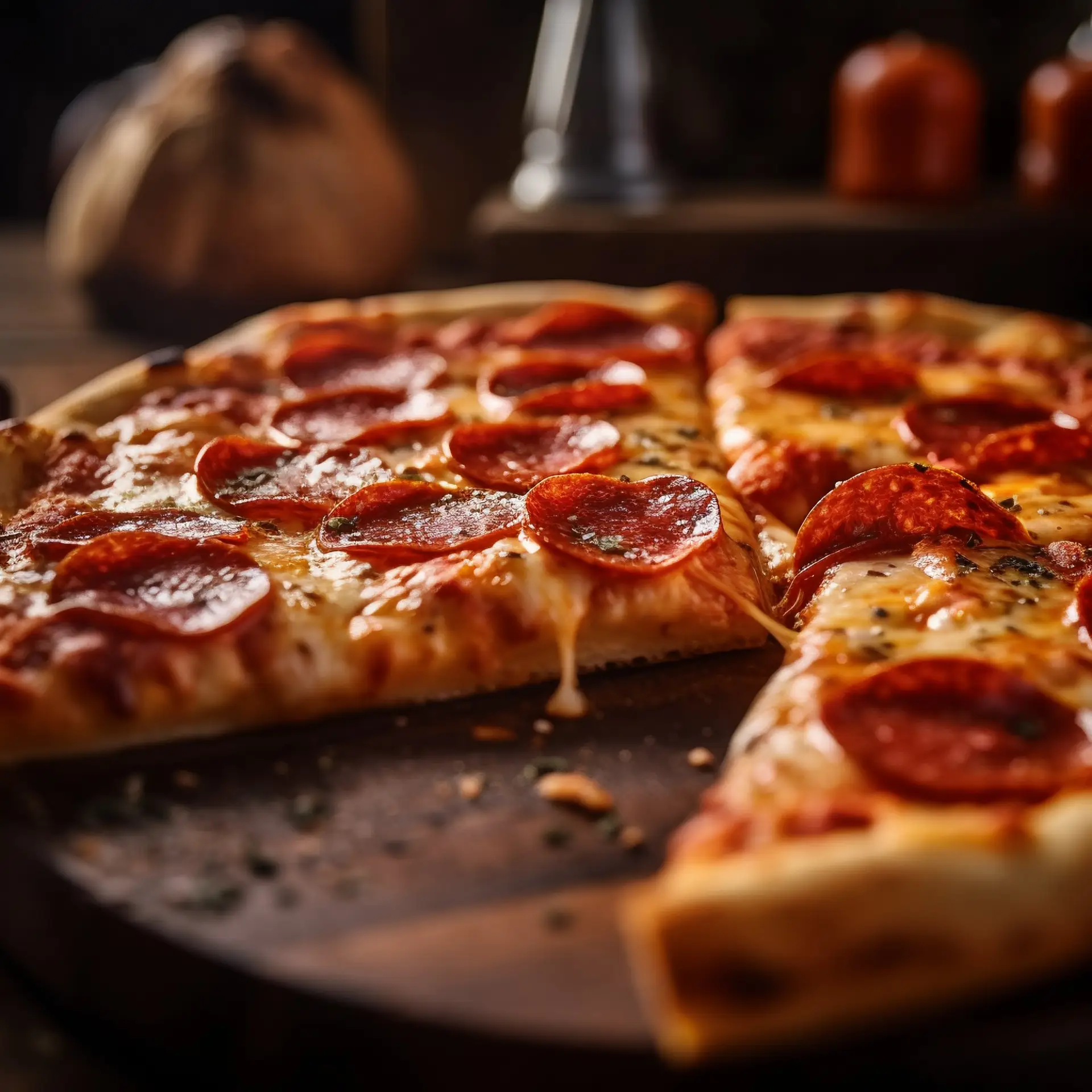 Pizza salami close-up | Foodiesfeed AI